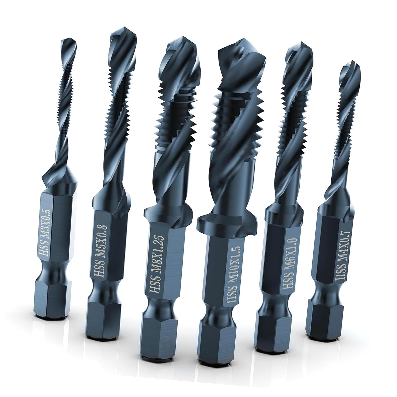 Fuliko Combination Drill Tap & Tap Bit Set, 6-Piece 3-in-1 Anti-Rust ...