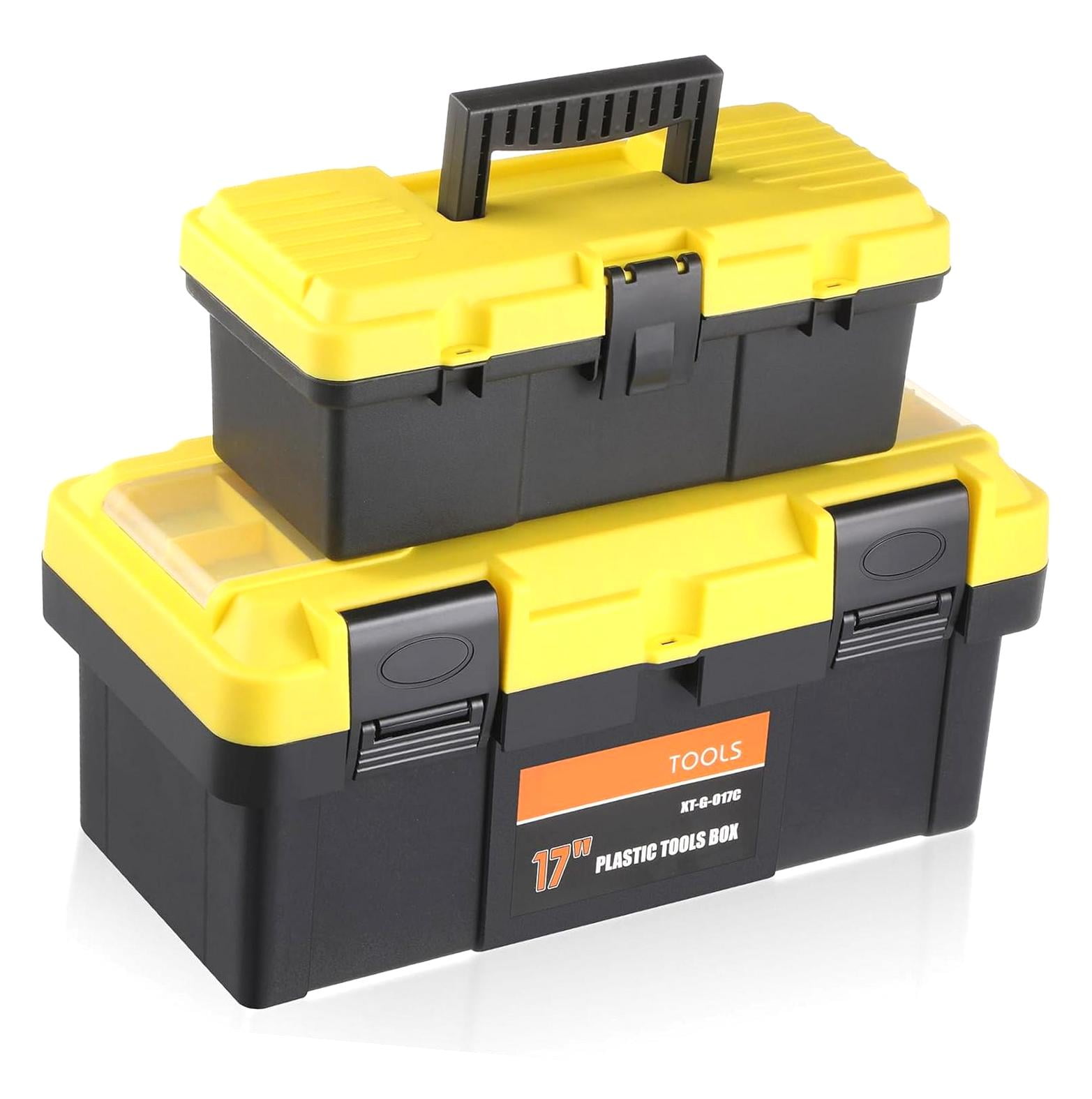 Fuliko Compact Plastic Tool Box Set, 17 Inch & 12 Inch with Removable Tray and Handle, Double ...