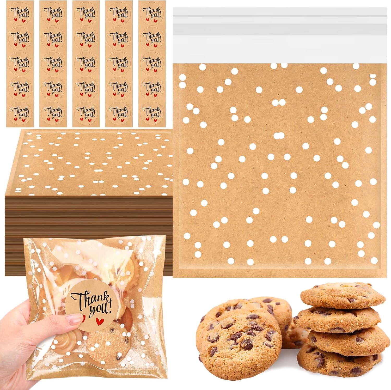 Fuliko Cookie Bags Cellophane Polka Dot Bags Small Plastic with Thank ...