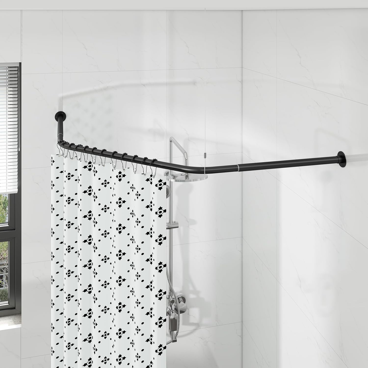 Fuliko Corner Shower Curtain Rod, Curved Shower Pole, Bent Shower ...
