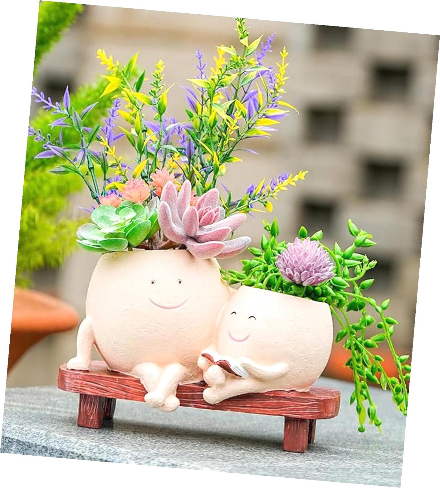 Fuliko Cute Head Planter with Face, Double Pots in One, Plant Face Pot ...