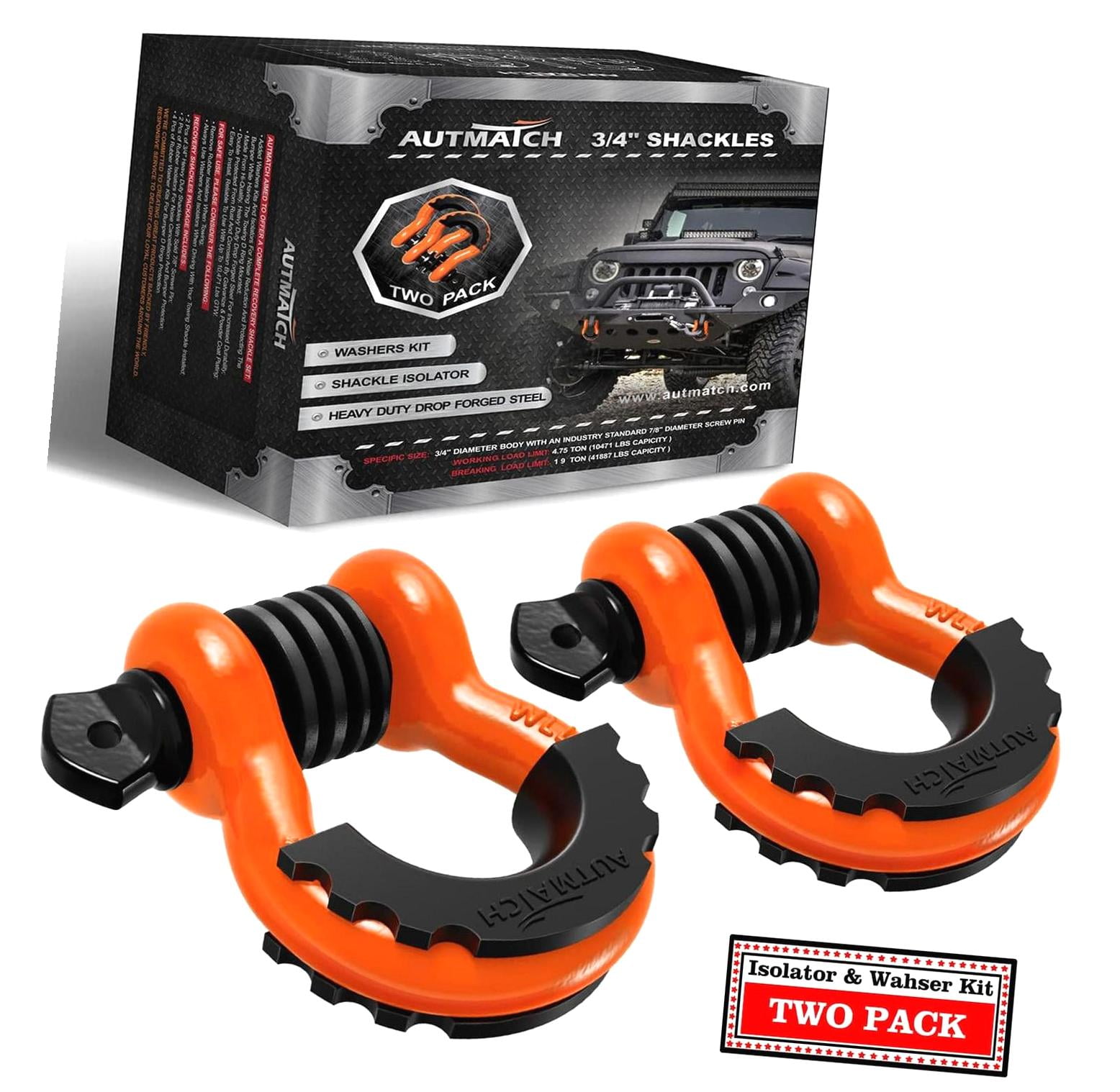 Fuliko D Shackle 3/4" Shackles (2 Pack) 41,887Ibs Break Strength ...