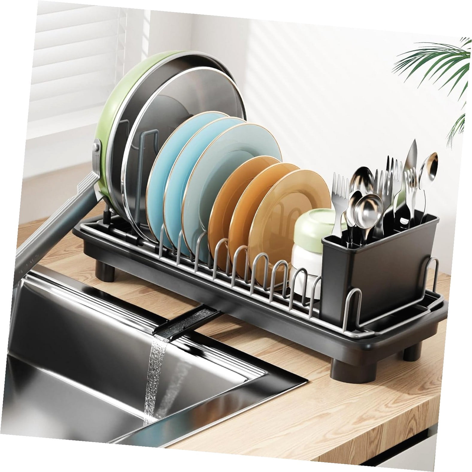 Fuliko Dish Drainer for Kitchen, -Saving Dish Drying Rack with Rear ...