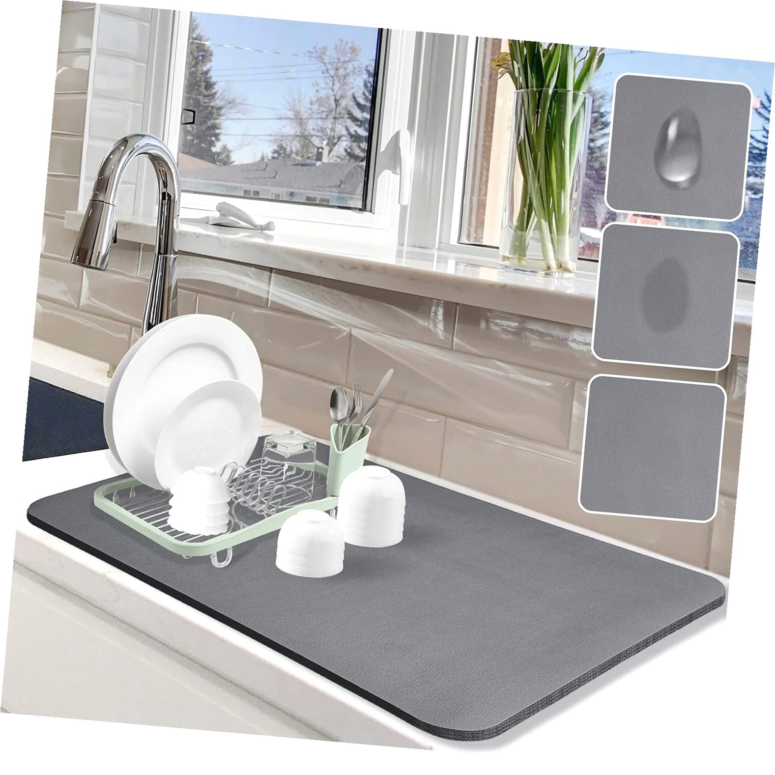Fuliko Dish Drying Mat for Kitchen Sink, 16"x24" Dish Drying Pad with ...