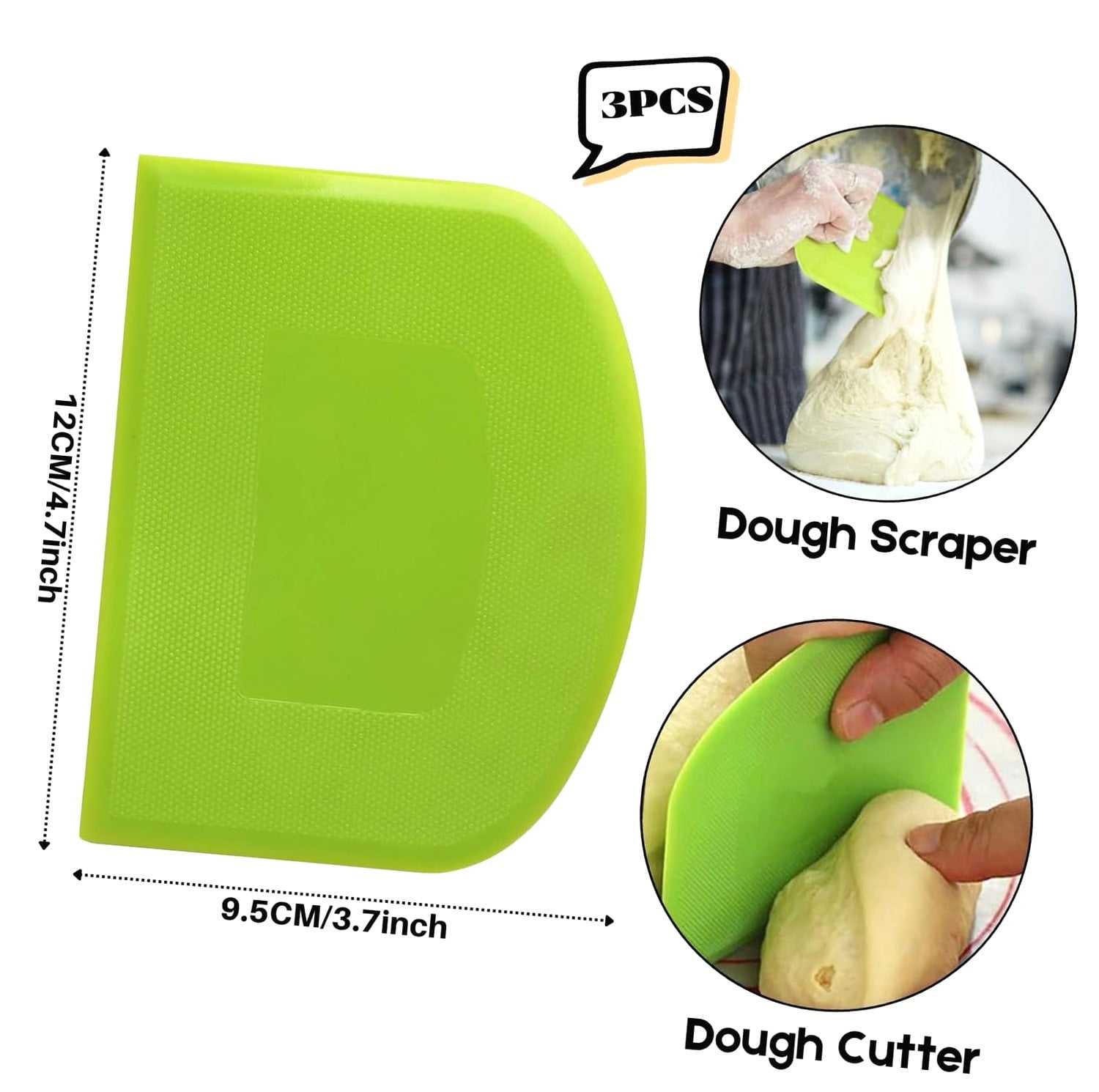 Fuliko Dough Scraper - 3P 4.7x3.7" Plastic Flexible Bowl Scraper, Edge ...