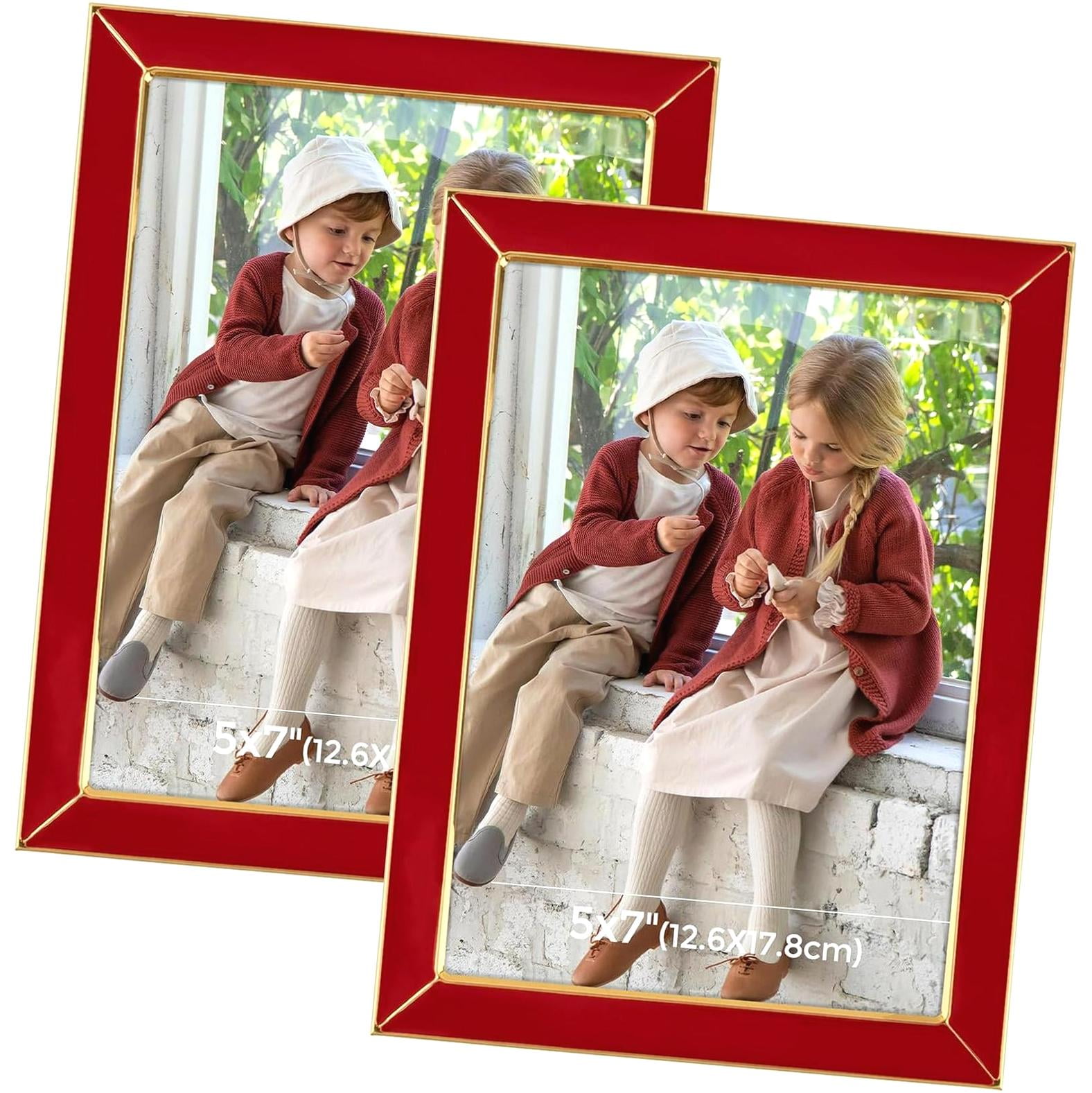 Fuliko Enamel Picture Frame - 5x7 Red Metal Edge Enamel Frame With ...