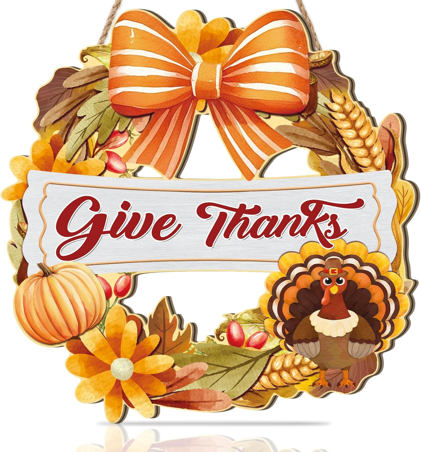 Fuliko Fall Door Wreath, Give Thanks Wooden Sign, Fall Thankful Sign ...