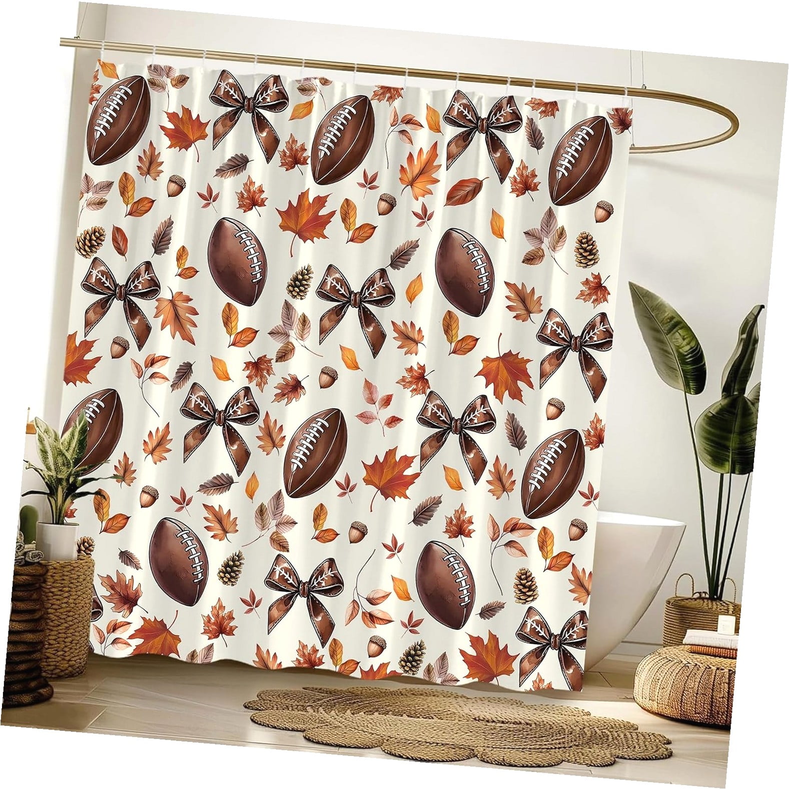 Fuliko Fall Shower Curtain Autumn Fallen Leaves Funny Bow Bathroom ...