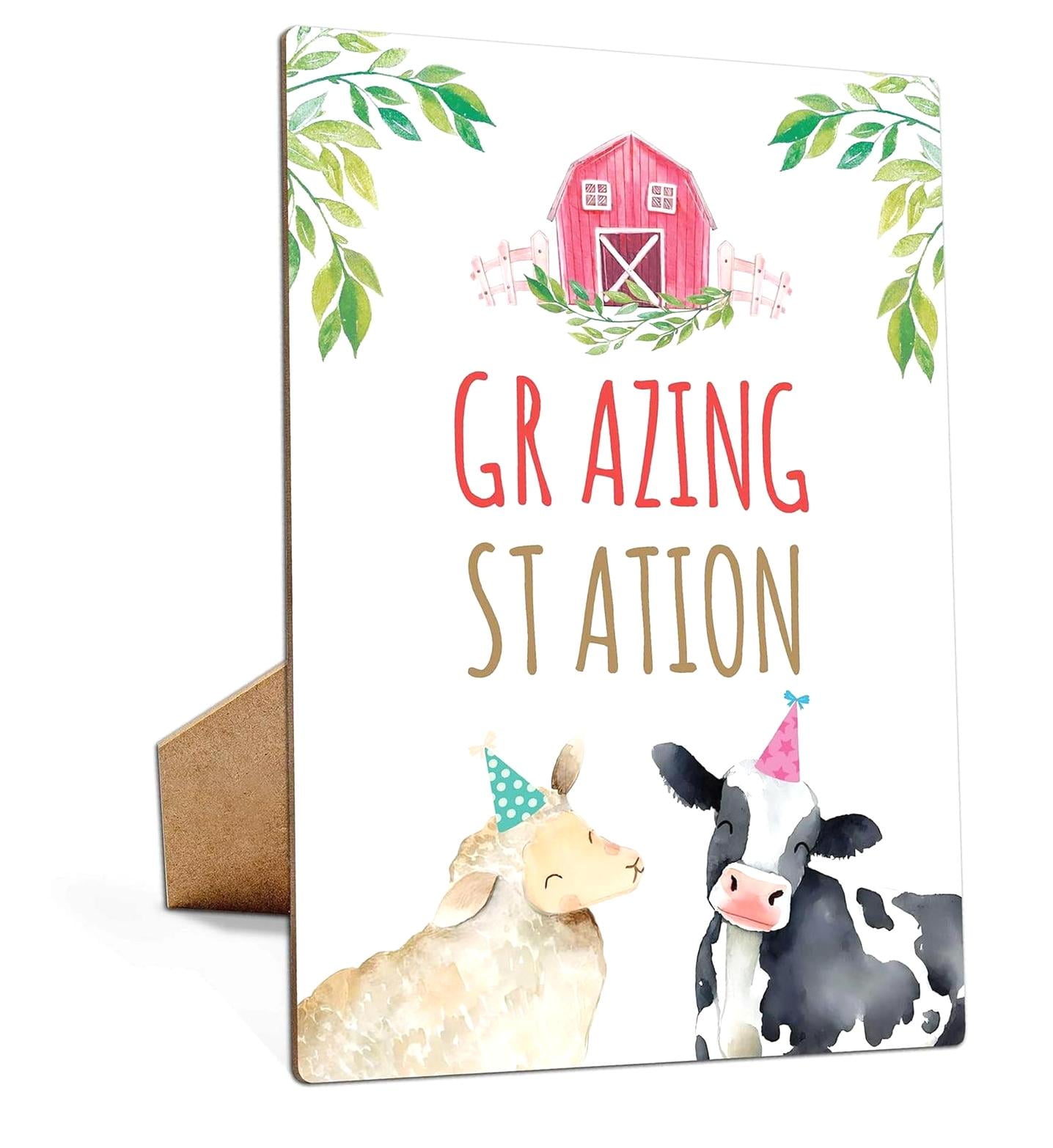 Fuliko Farm Animals Birthday Party Signs, Grazing Station, 8x11 Wooden ...