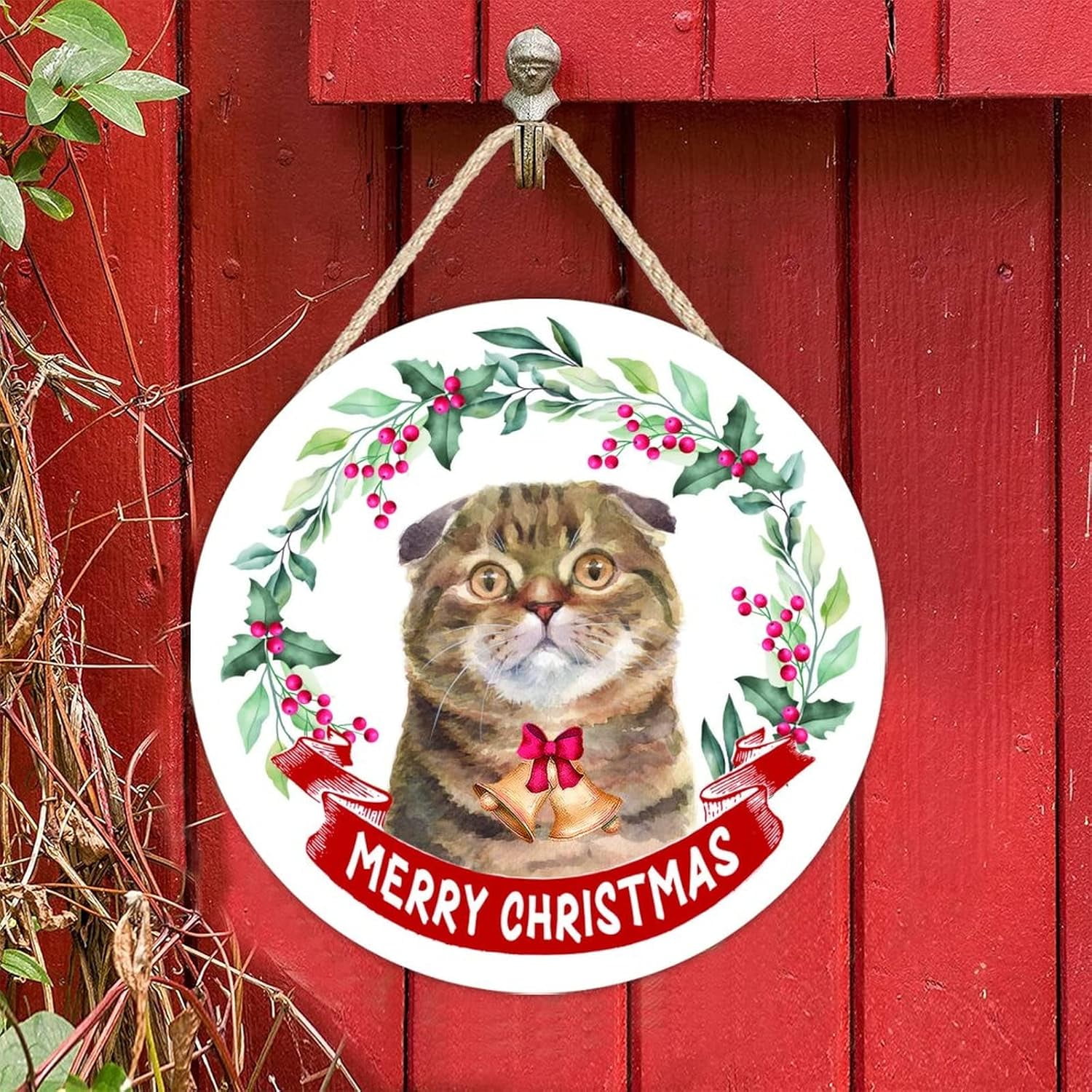 Fuliko Farmhouse Wooden Pallet Sign Merry Christmas Wreath Round Sign ...