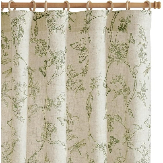 Fuliko Floral Curtains Lined Linen Blend Curtain Room 84 Inch Length ...