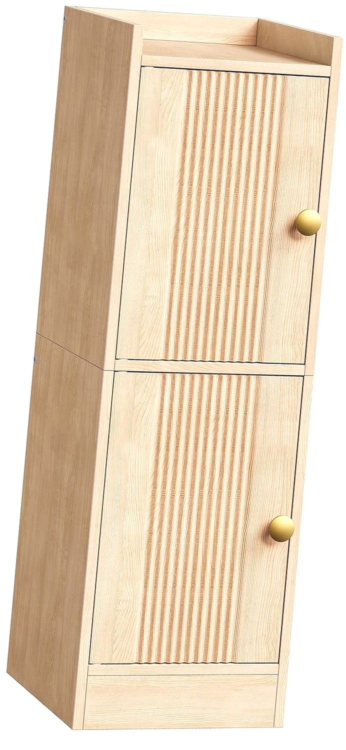 Fuliko Fluted Bathroom Storage Cabinet, Small Floor Cabinet with 2 Wavy ...