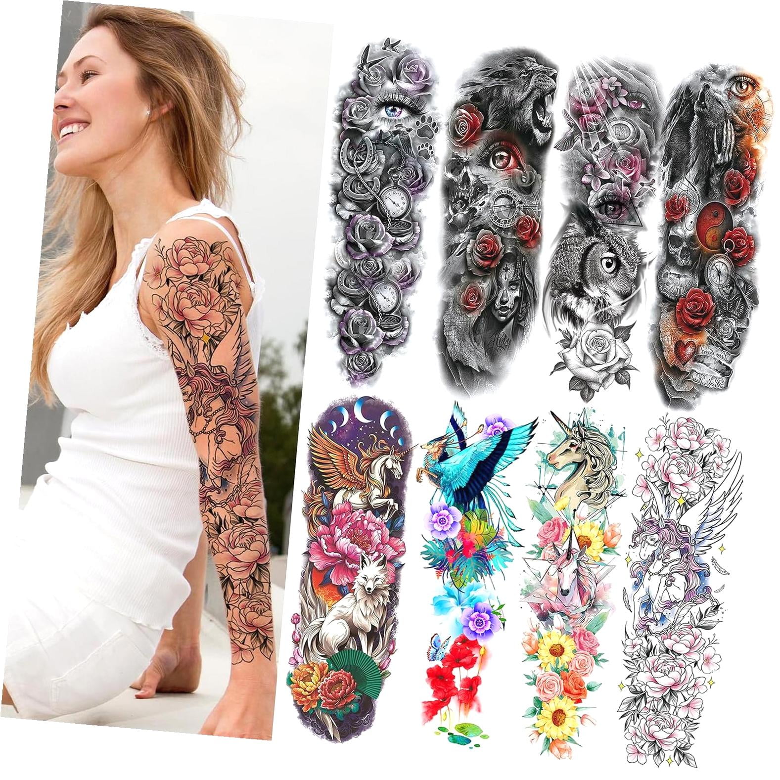 Fuliko Full Arm Temporary Tattoo Sleeve for Women 8 Sheets, Flora ...