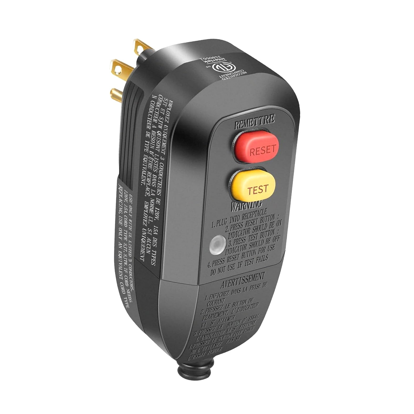 Fuliko GFCI Plug 3 Prong, Auto Reset 15 Amp UL/CUL Listed Ground Fault ...