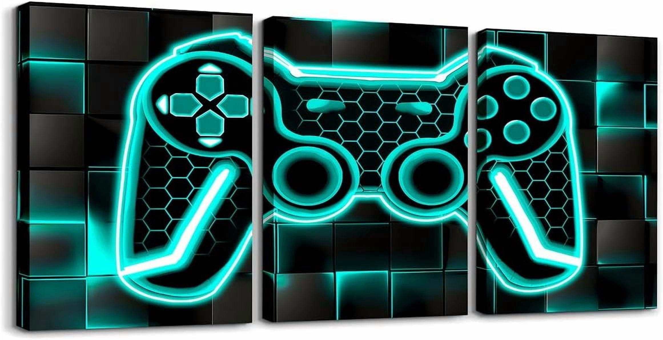 Fuliko Gamer Canvas Wall Room 12"x16" 3 Piece Teal Blue and Picture ...