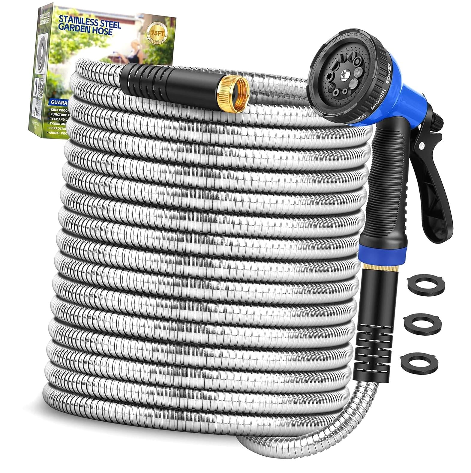 Fuliko Garden Hose 75 ft, Stainless Steel Metal Water Hose with ...