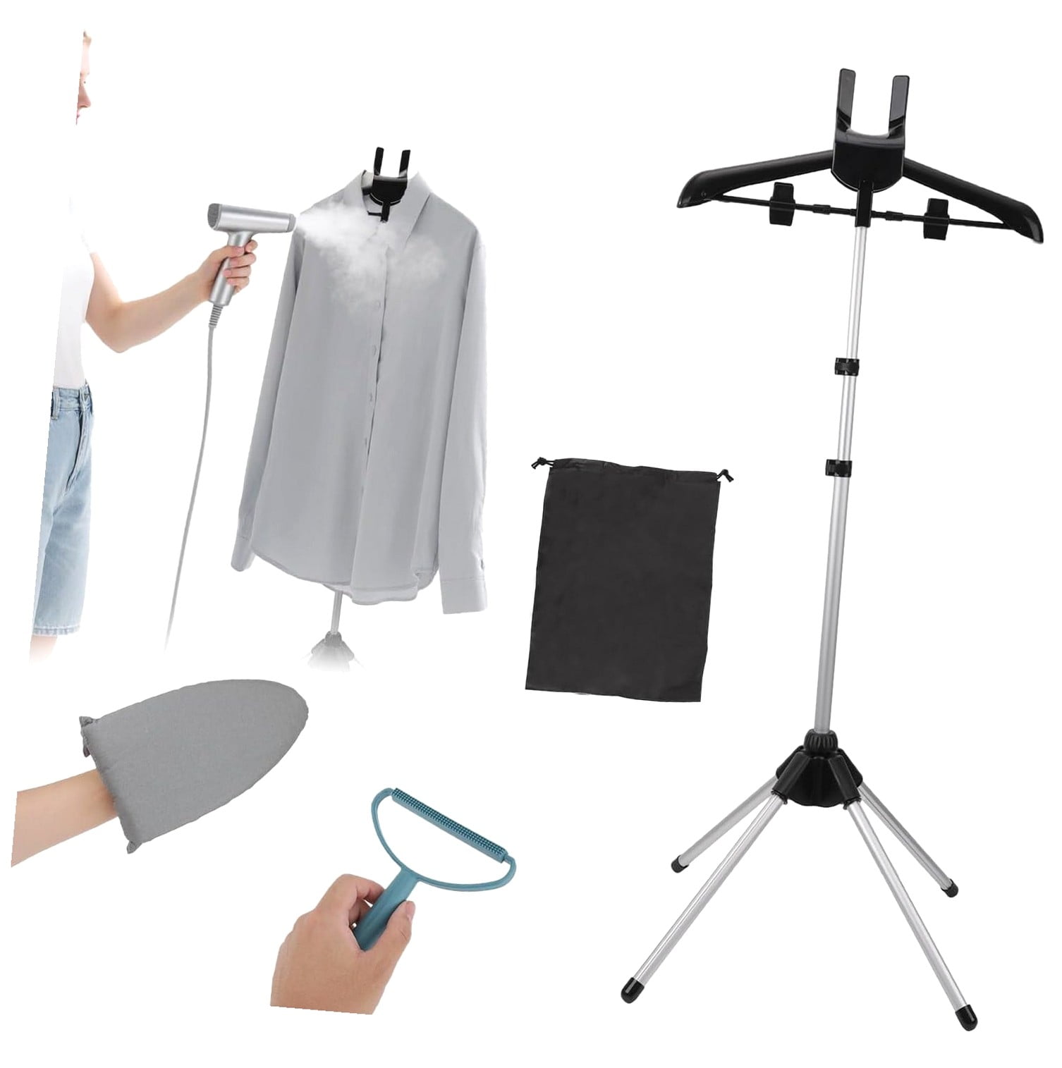 Fuliko Garment Steamer Stand Kit, Height Foldable Steaming Rack for ...