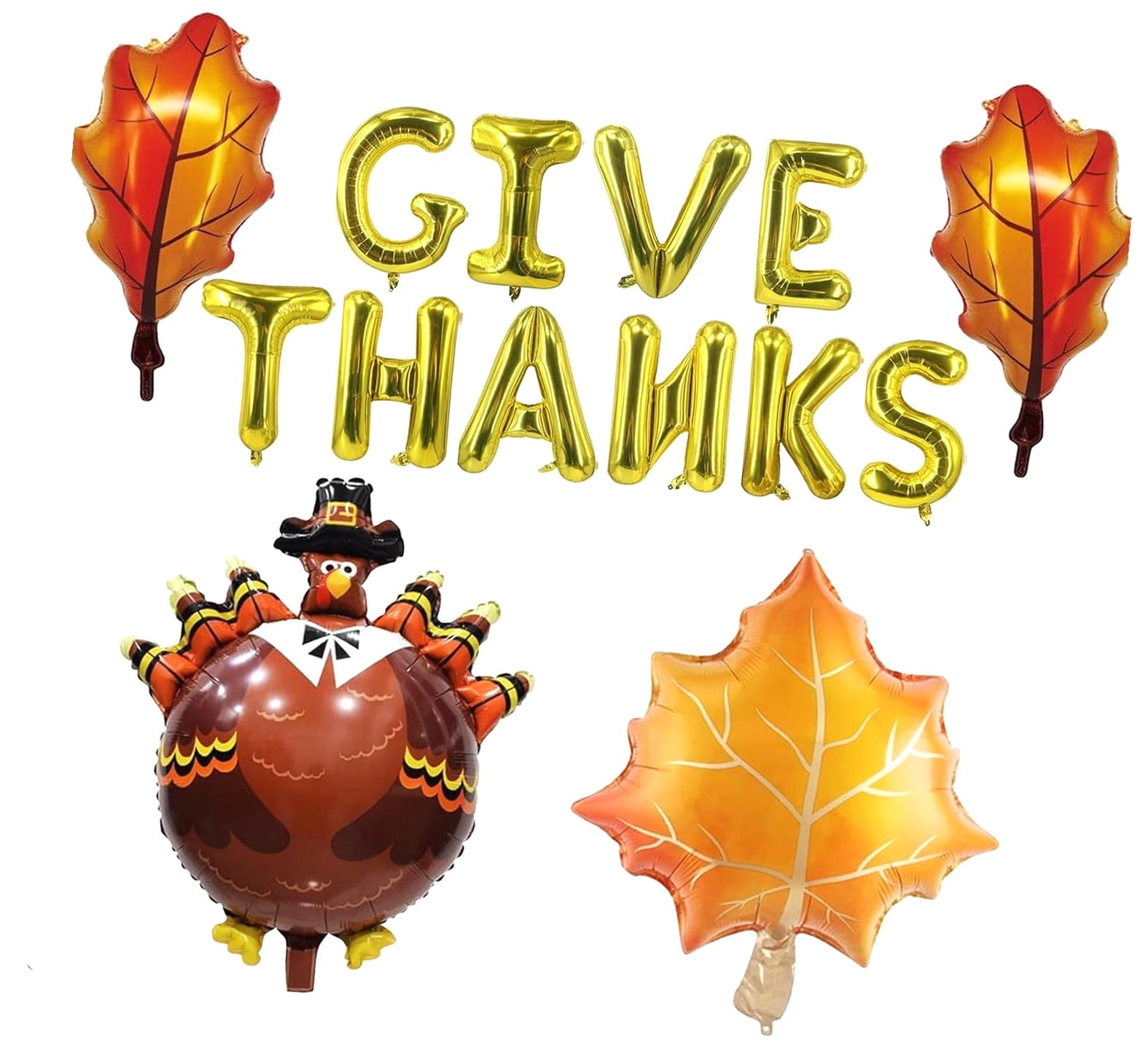 Fuliko Give Thanks Banner Thanksgiving Friendsgiving Foil Turkey Maple ...