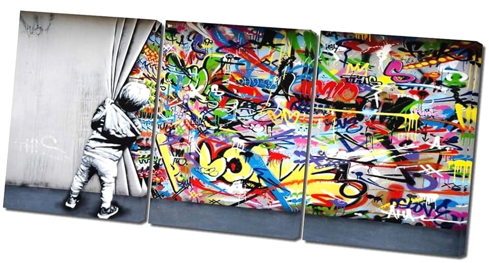 Fuliko Graffiti Wall Decor Banksy Behind the Curtain Canvas Prints ...