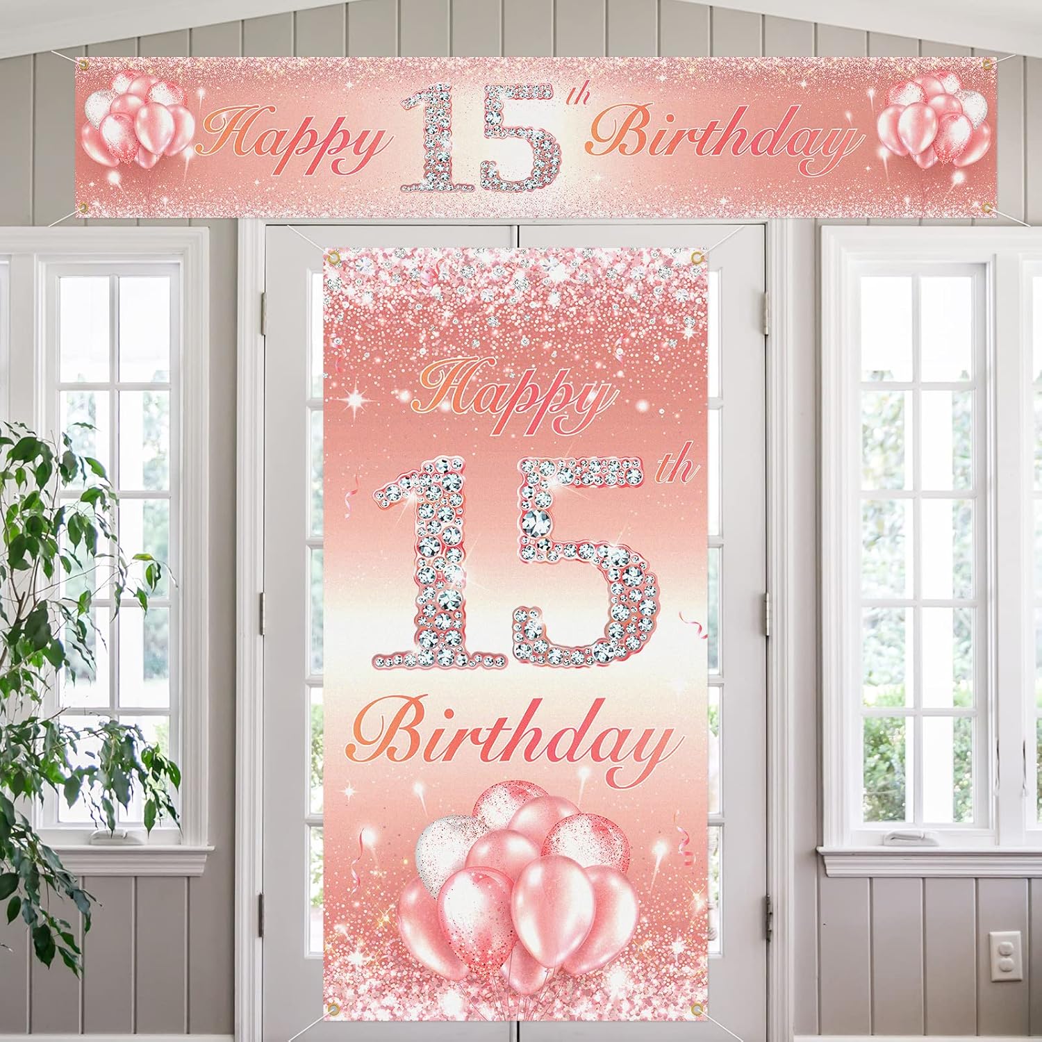 Fuliko Happy 15th Birthday Door Cover Porch Long Banner Sign Set 15 ...