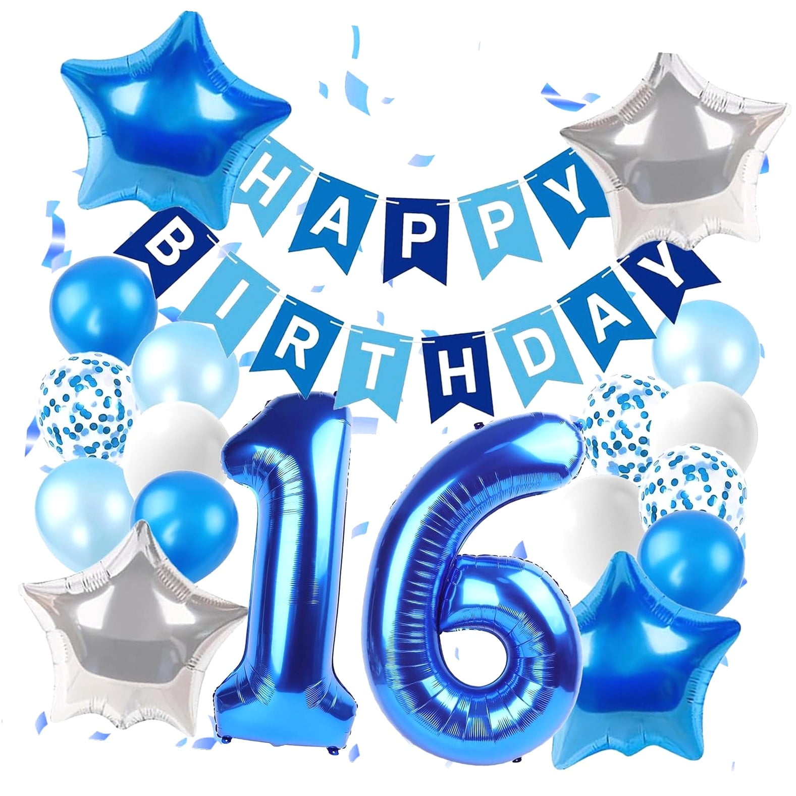 Fuliko Happy 16th Birthday Decorations For Boys Girls, Blue Banner ...