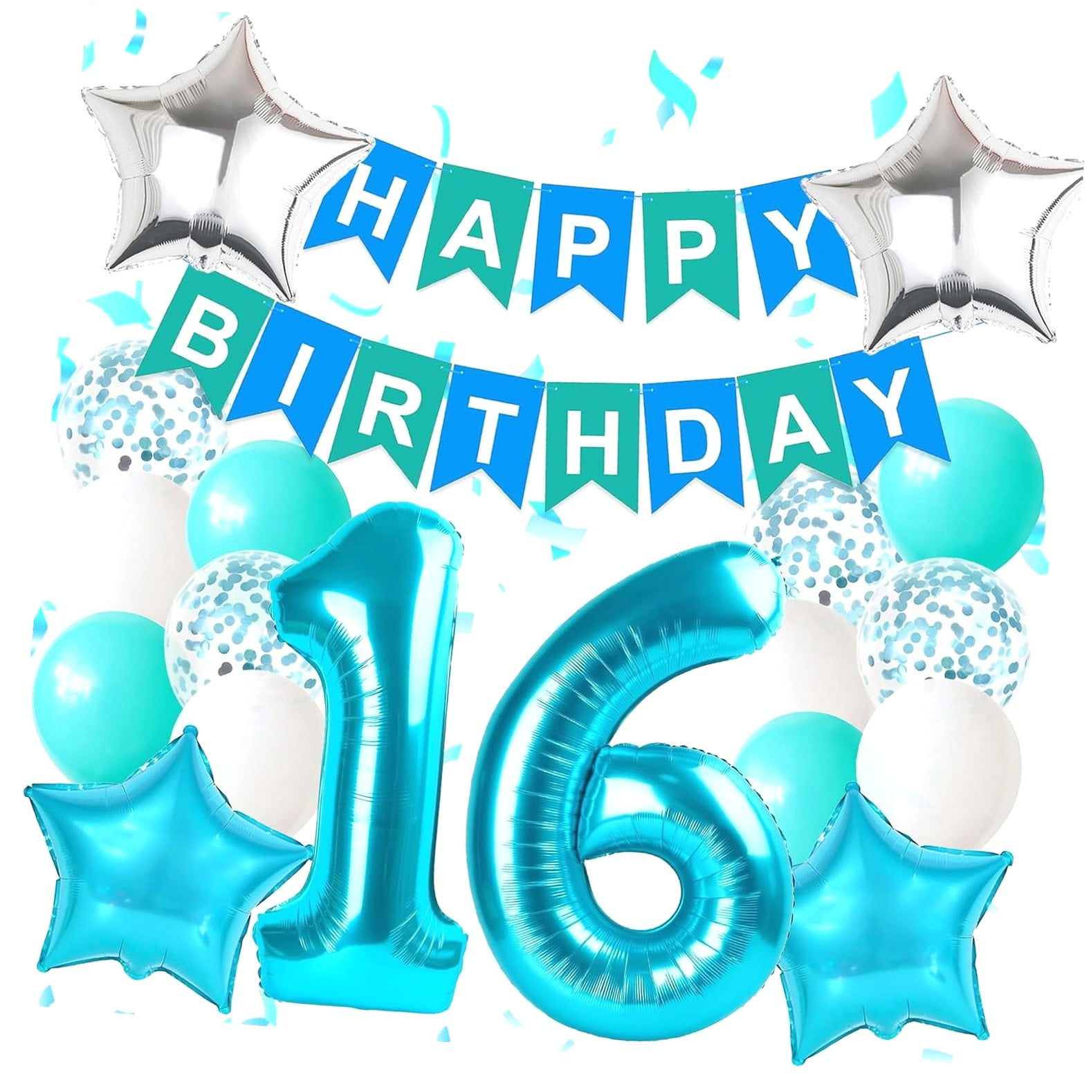 Fuliko Happy 16th Birthday Decorations For Girls, Blue Banner, Teal ...