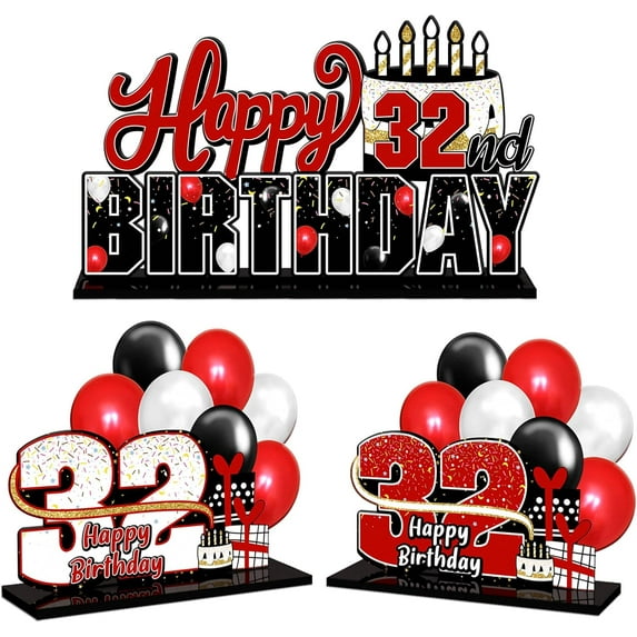 Fuliko Happy 32nd Birthday Red Acrylic Table Topper Centerpieces Set ...