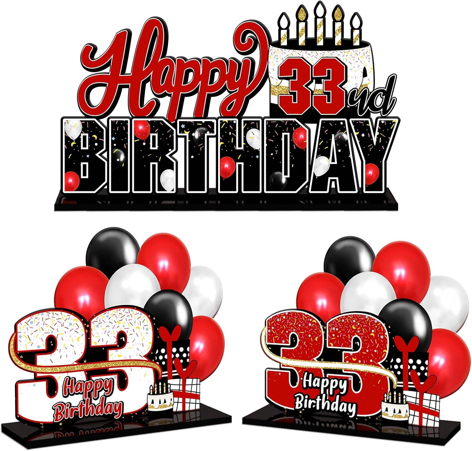 Fuliko Happy 33rd Birthday Red Acrylic Table Topper Centerpieces Set ...