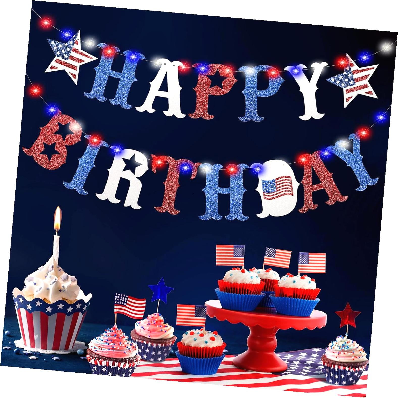 Fuliko Happy Birthday Banner with Fairy String Light, 4th of July ...