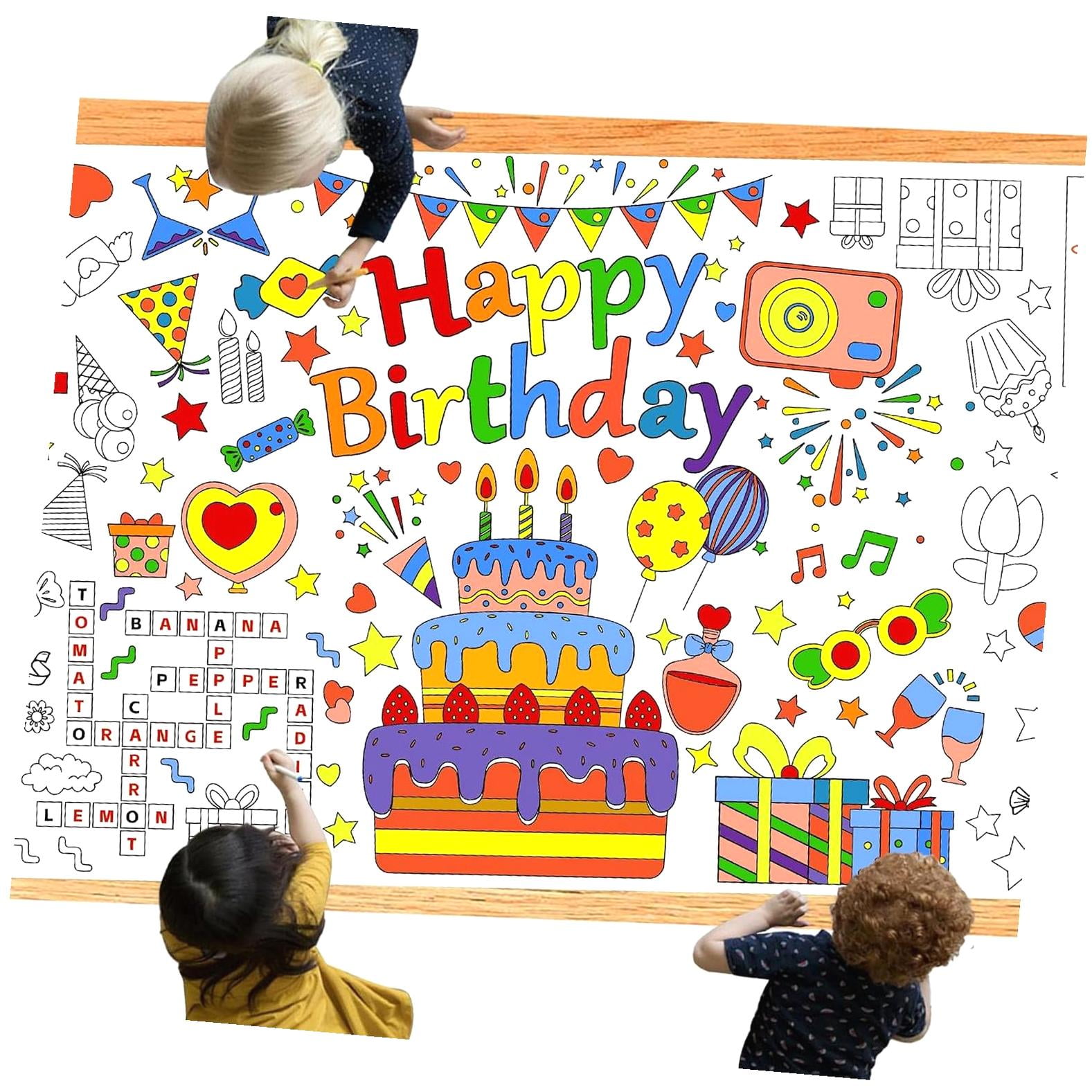 Fuliko Happy Birthday Coloring Poster - Large DIY Table Cover for ...