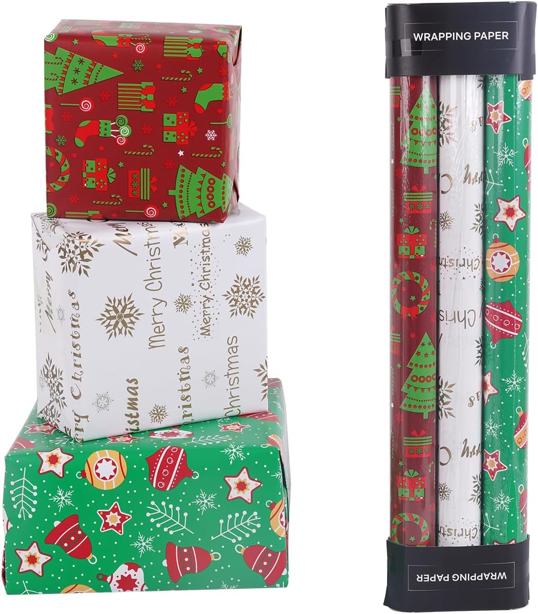 Fuliko Inches 9 Feet Christmas Roll, Roll, 3 Rolls, with Christmas ...
