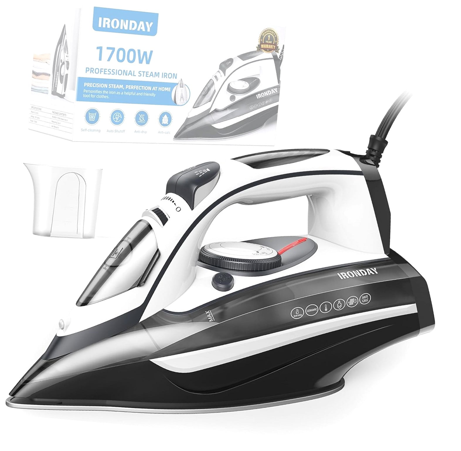 Fuliko Iron for Clothes 20s -, 1700W Iron with 14.07oz Large Water ...
