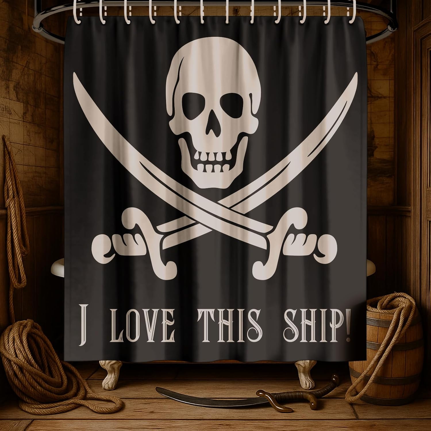 Fuliko Jolly Roger Shower Curtain, 72x72 Nautical Bathroom Decor, with ...