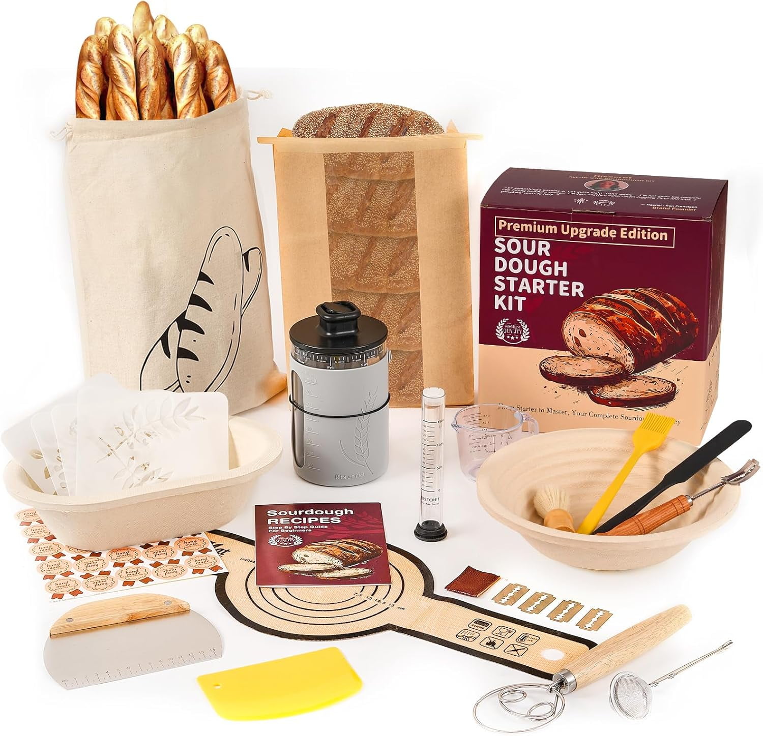Fuliko Kit with Aliquot Jar, Wood Pulp Round Oval Bannetons 34 oz Jar ...