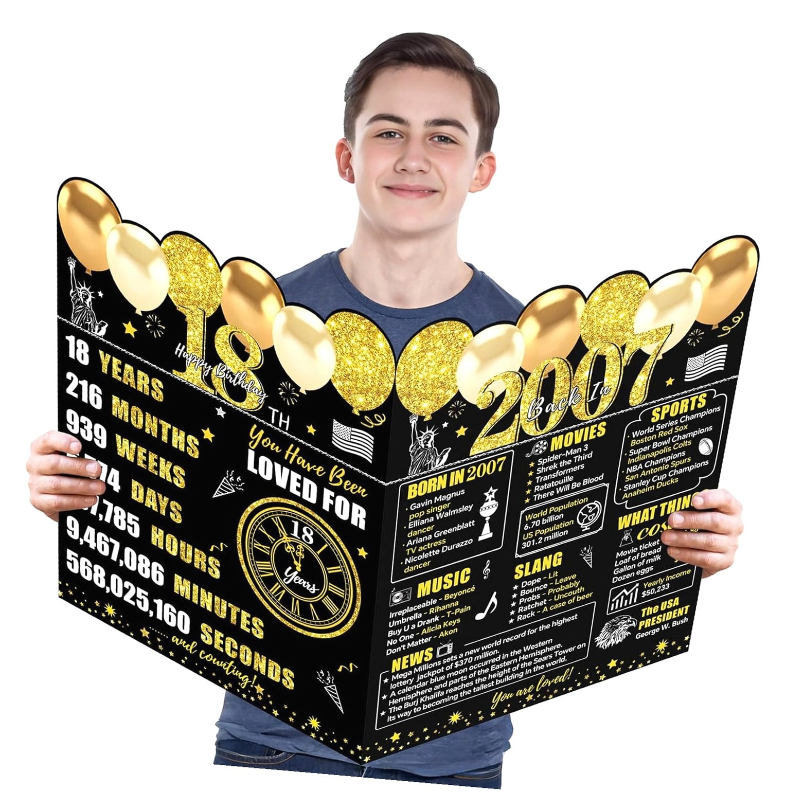 Fuliko Large 18th Birthday Sign With Envelope for Boys Girls, 2007 18th ...