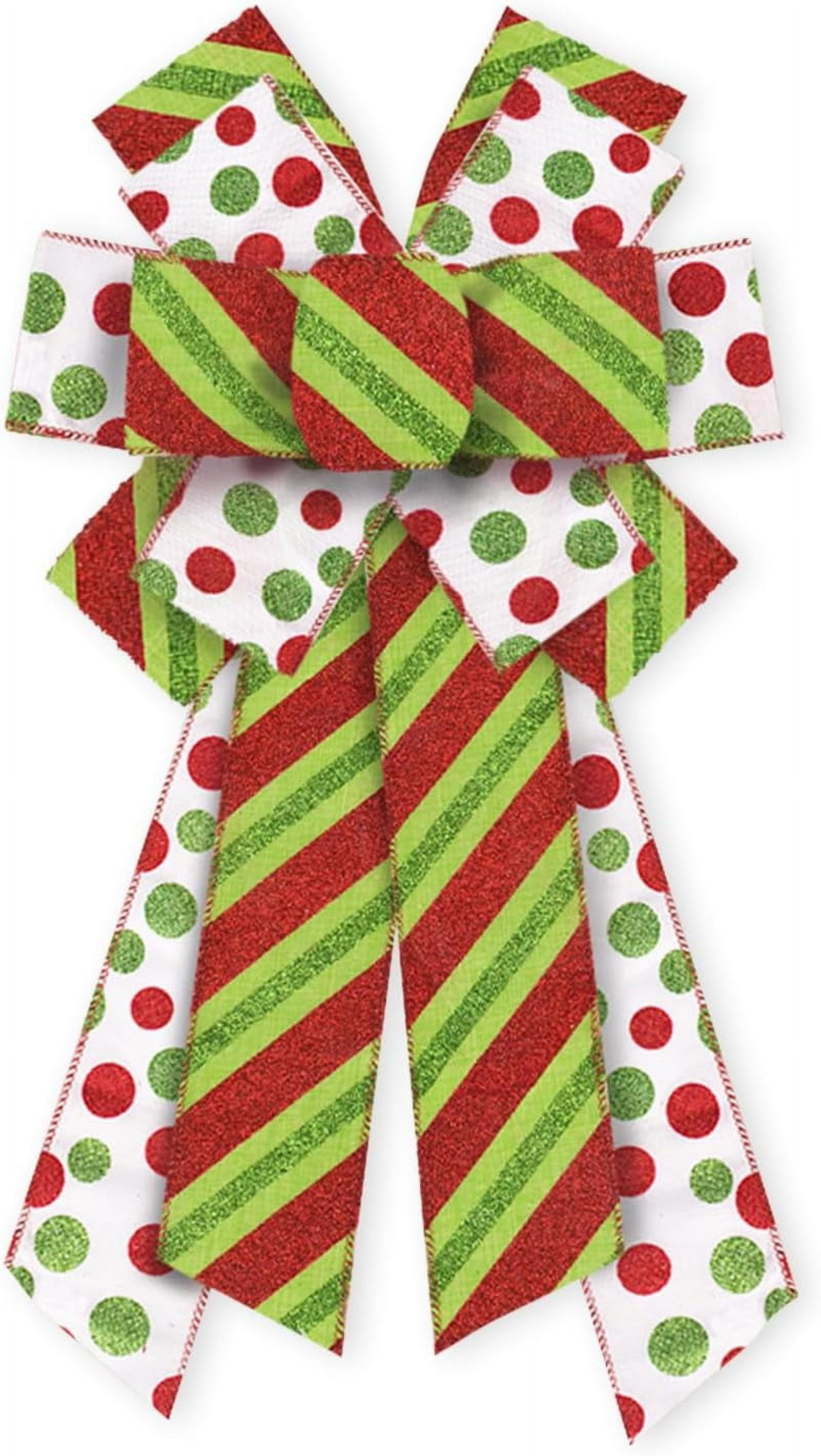 Fuliko Large Christmas Bows for Wreath, Red Glitter Dot Wreath Bows Christmas Red Stripe Bows ...
