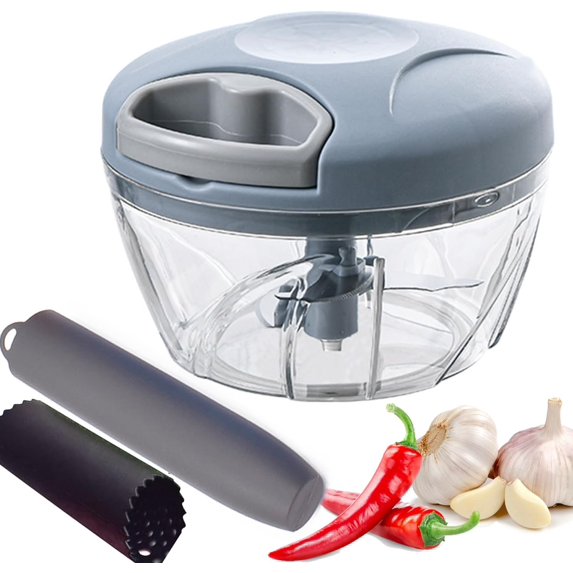 Fuliko Manual Vegetable Chopper with Garlic Peeler, Hand-Operated Garlic Press and String ...