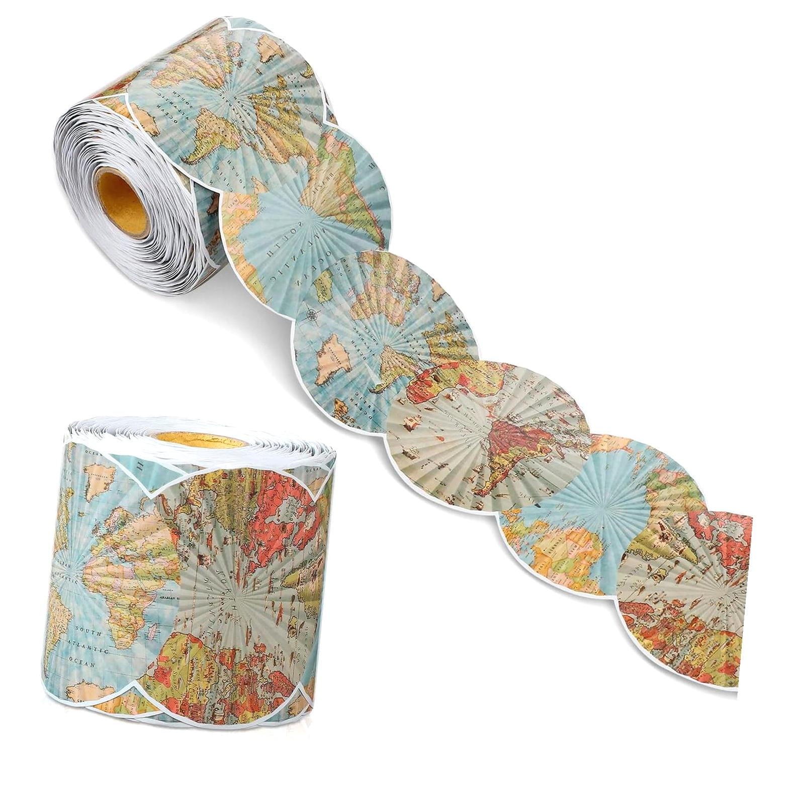 Fuliko Map Paper Fans Border 68.9 Feet Bulletin Board Trim Butterflies ...