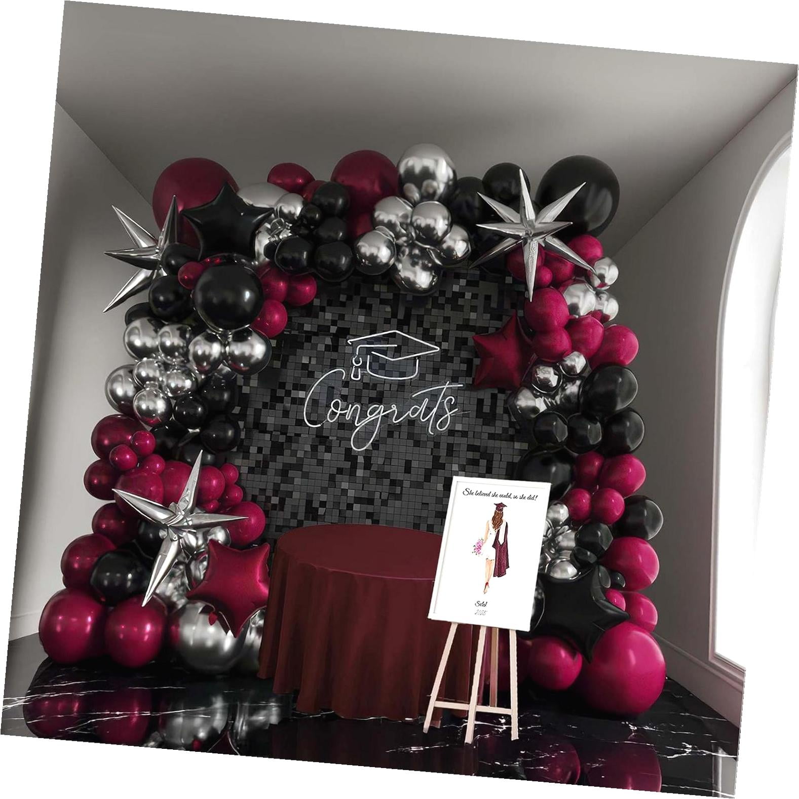 Fuliko Maroon and Silver Balloon Garland Arch Kit 160+ Pieces with ...