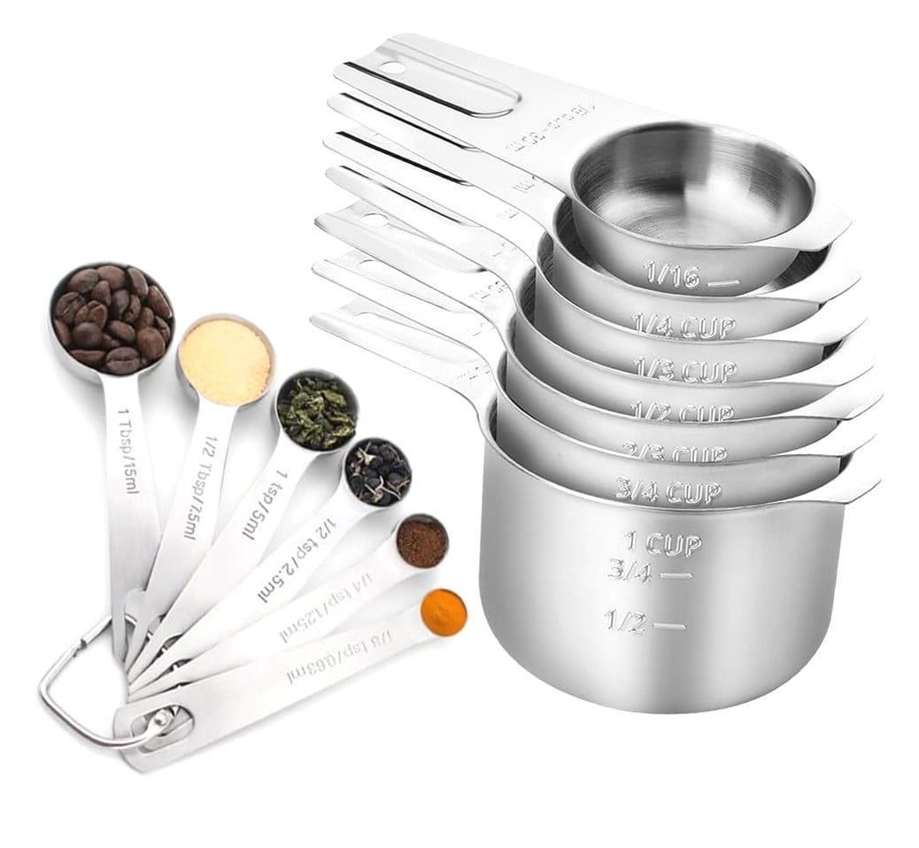 Fuliko Measuring Cups and Spoons Set, Steel Stackable Nesting Measuring ...