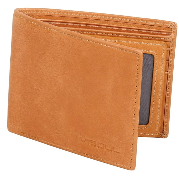 Fuliko Mens Bifold RFID Wallet with 2 ID , Wallet for (Brown, Tan ...