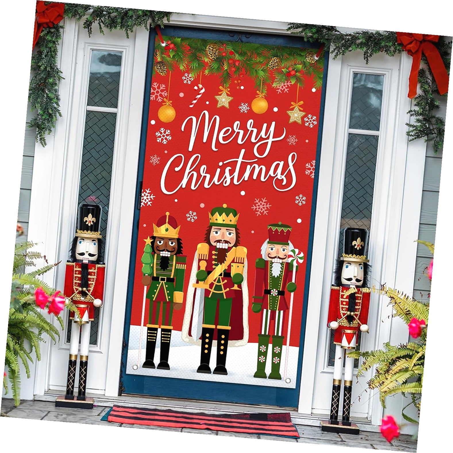 Fuliko Merry Christmas Red Door Cover Decorations, Xmas Snowflake Star ...