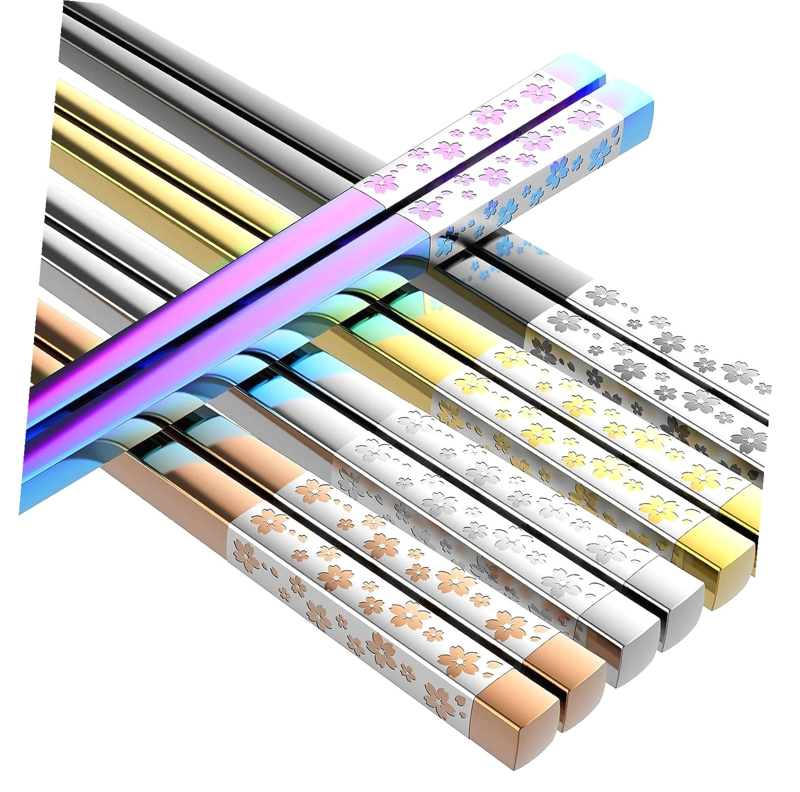 Fuliko Metal Chopsticks 5 Pairs Multicolor Steel Chopsticks Square Chop ...