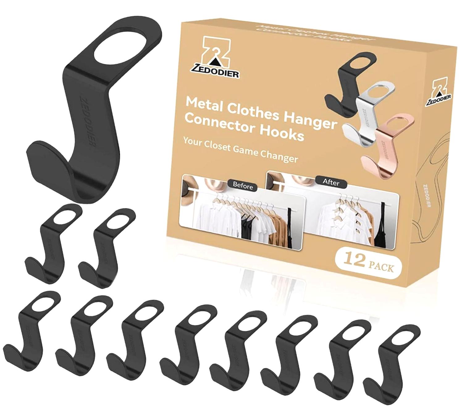 Fuliko Metal Clothes Hanger Connector, 12 Pack Sturdy Hanger Extender ...