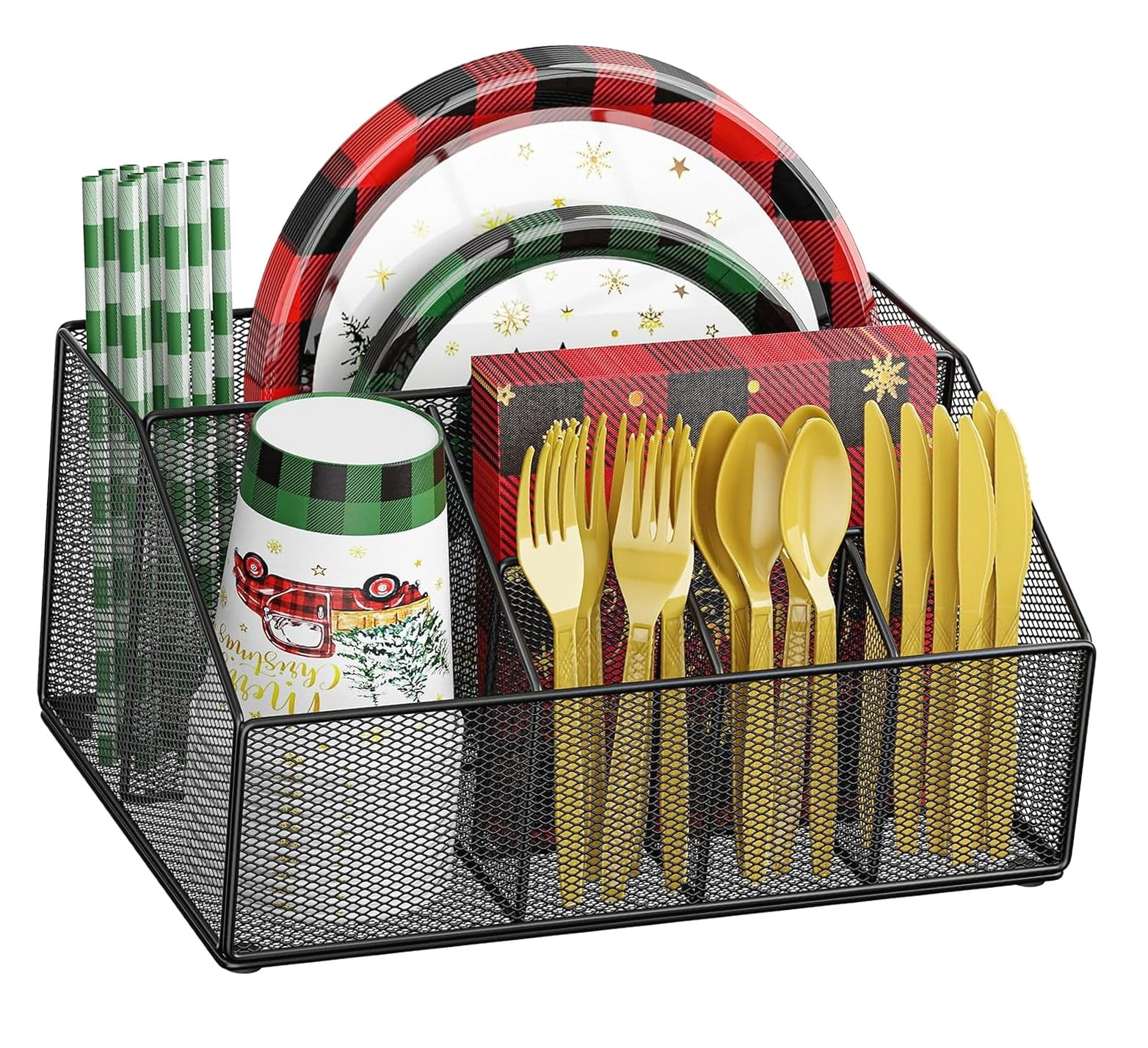 Fuliko Metal Paper Plate Holders Dispenser, Paper Plate Utensils Holder ...