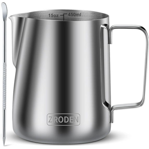 Fuliko Milk Frothing Pitcher, 15oz 450ml Steaming Pitchers Steel ...