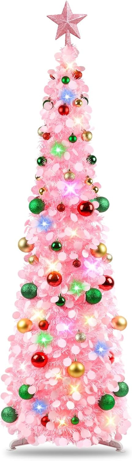 Fuliko NIETING Christmas Tree with Lights 30 Balls, 5Ft Collapsible ...