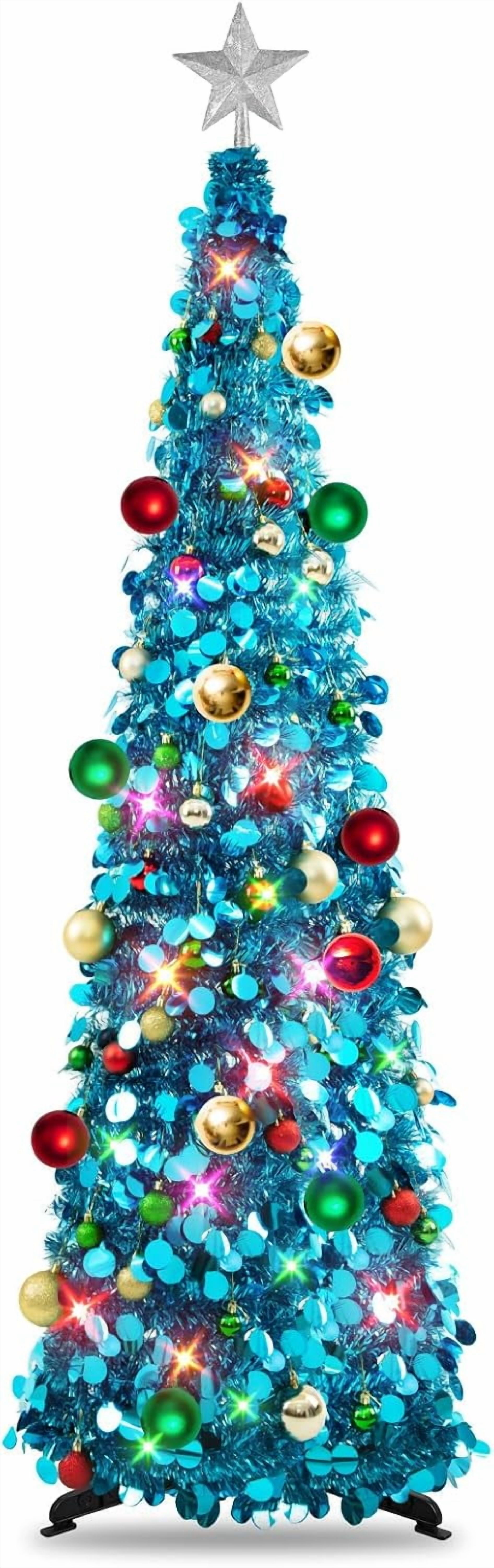 Fuliko NIETING Collapsible Blue Tinsel Christmas Tree with Lights 30 ...