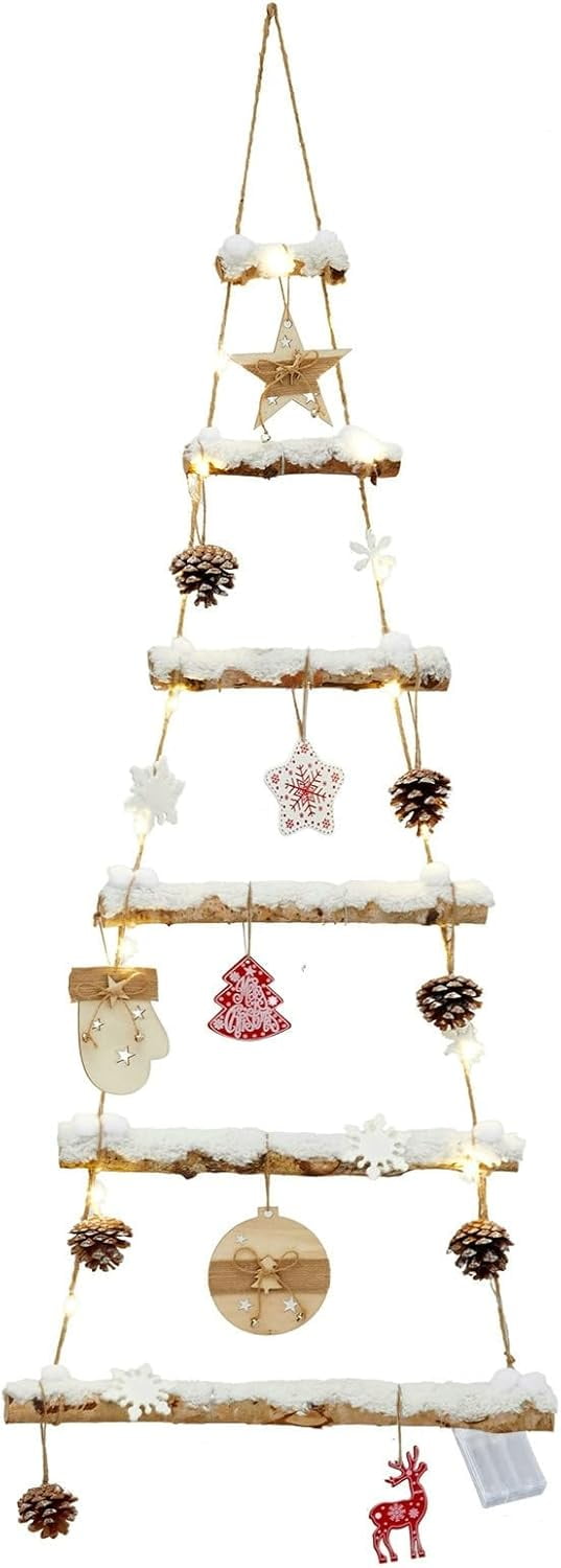 Fuliko Nature Vibe Snowy Birch Logs Wall Christmas Tree with Lights and ...