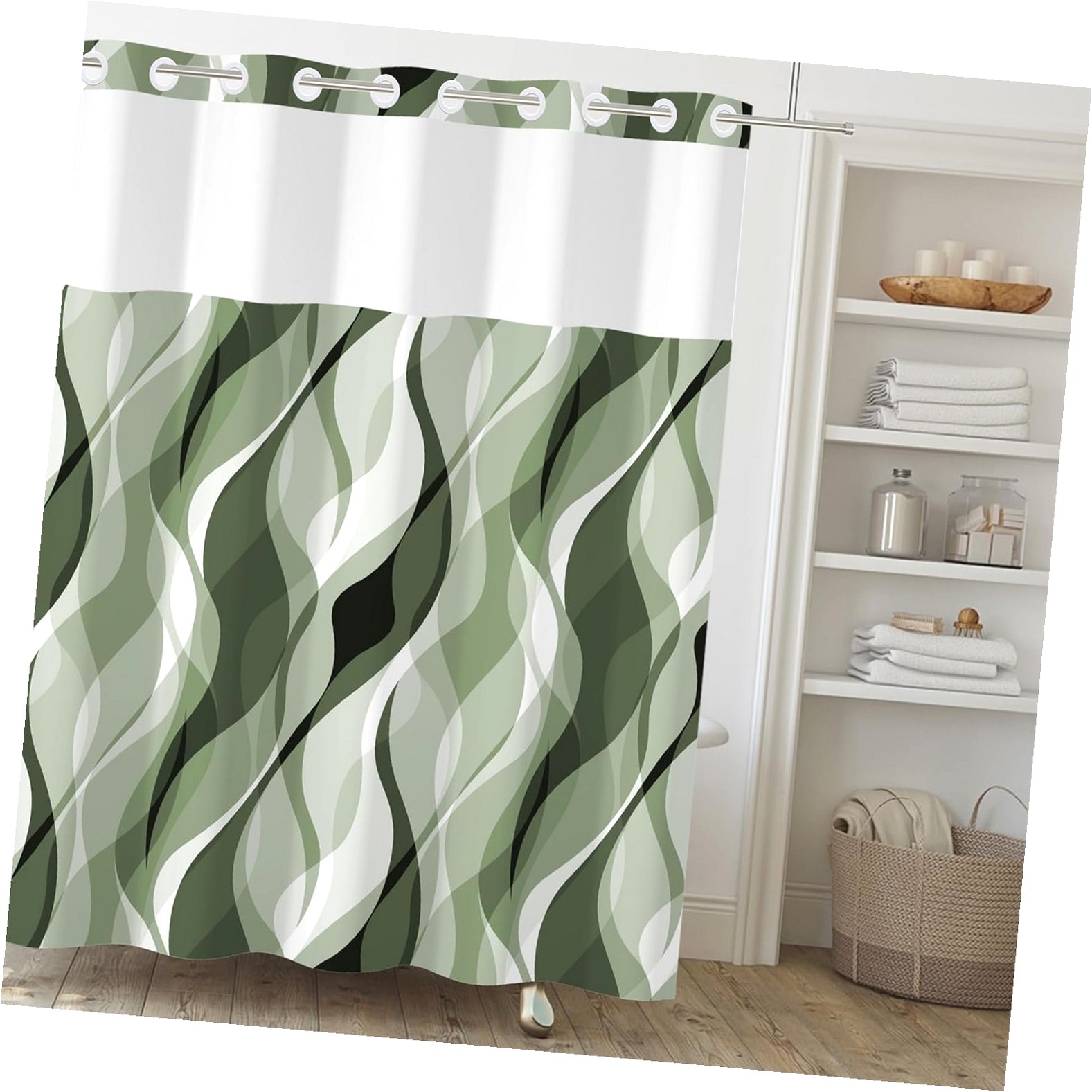 Fuliko No Drill Shower Curtain, Double-Layered Shower Curtain with ...
